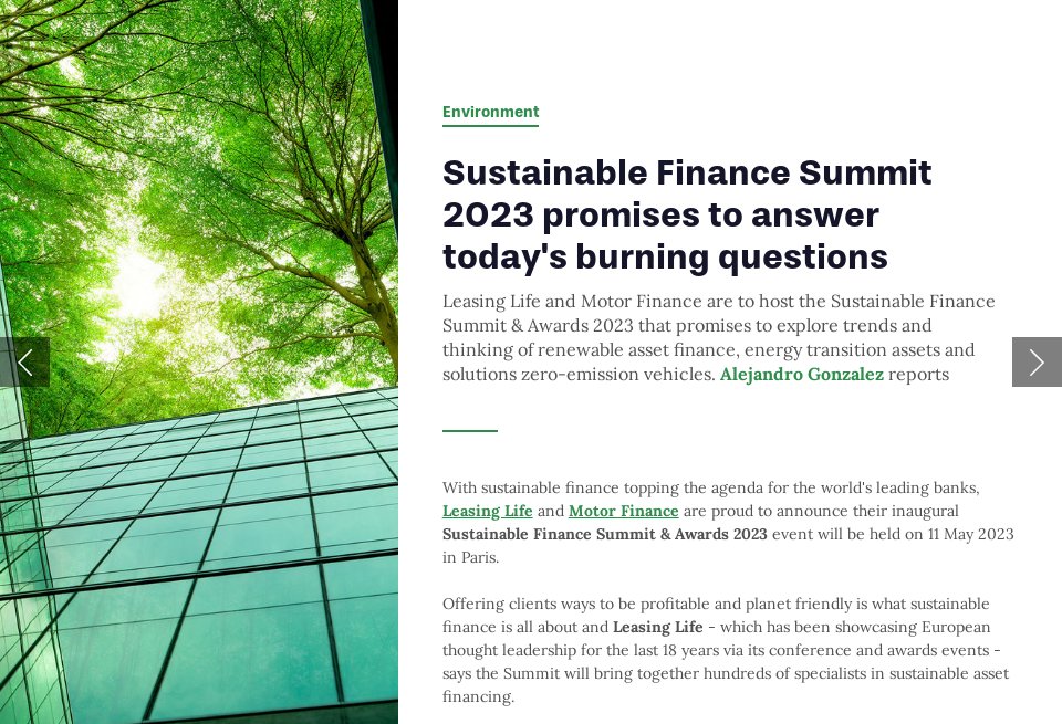 Sustainable Finance Summit 2023 promises to answer today's burning questions - Leasing Life ...
